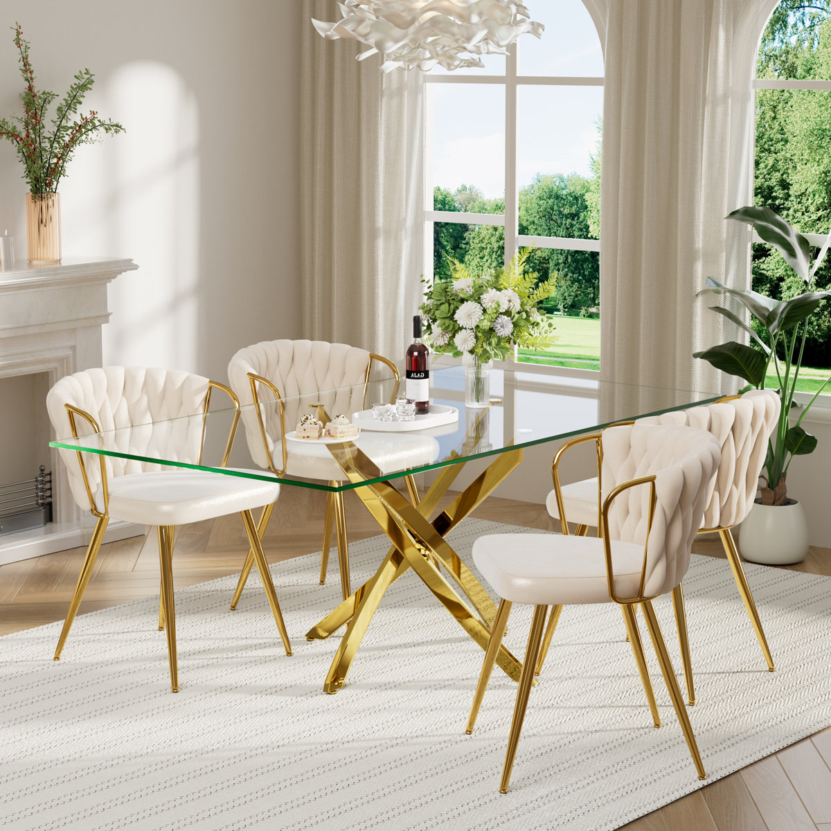 Mercer41 5-Piece Rectangle Glass Dining Table Set | Wayfair